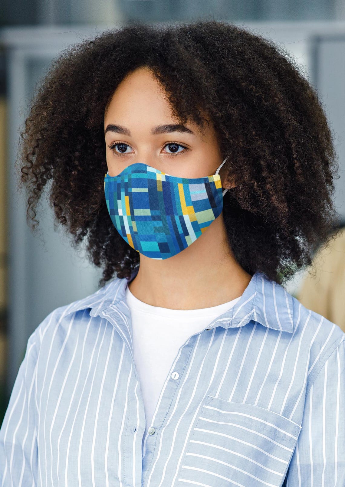 Modern Geometric Kente Cloth Digital Print in Blue & Gold - African ...