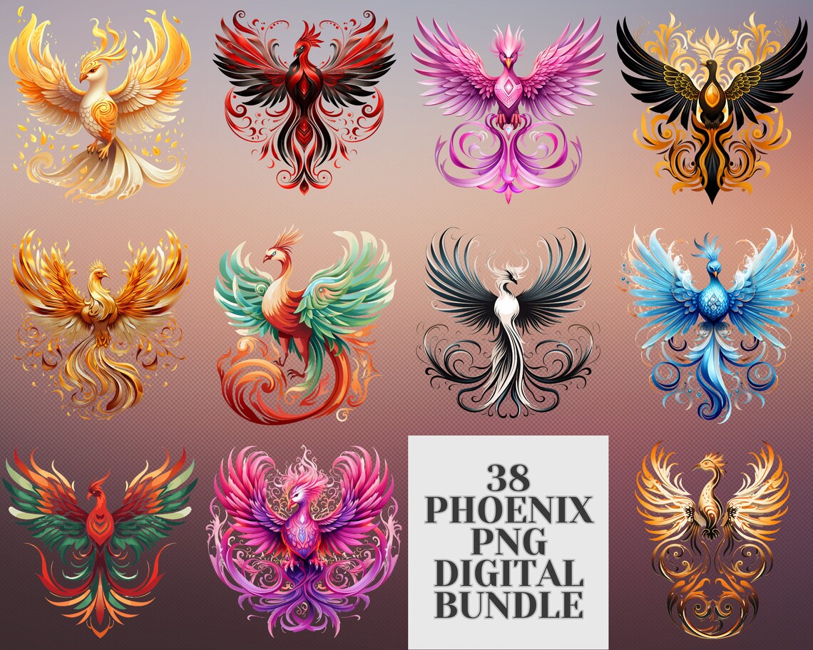 Phoenix Clipart Bundle, Digital Download, Phoenix PNG, Mythical Bird ...