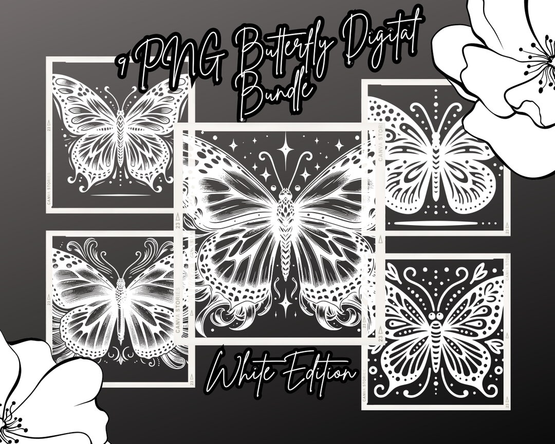 Butterfly Digital Art Print Bundle, Intricate Design, Black and White ...