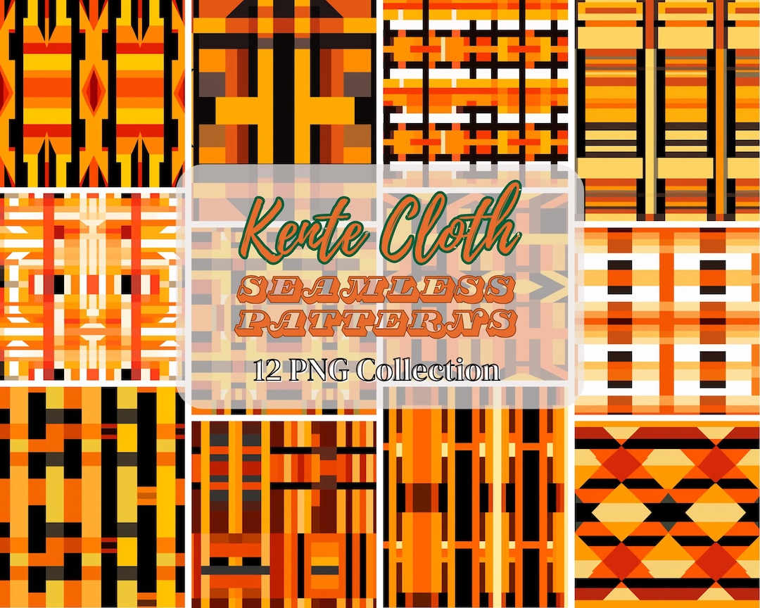 Modern Geometric Kente Cloth Digital Print in Orange & Gold - African ...