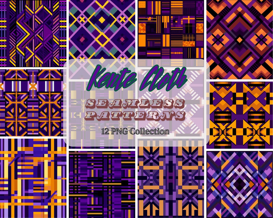 12 PNG Stylish Purple Kente Cloth Seamless Patterns: Elegant African ...