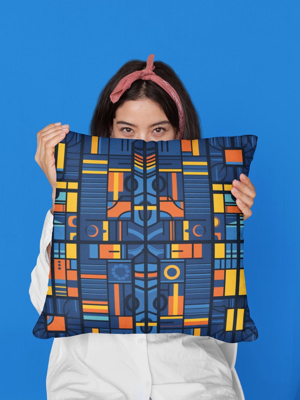Modern Geometric Kente Cloth Digital Print in Blue & Gold - African ...