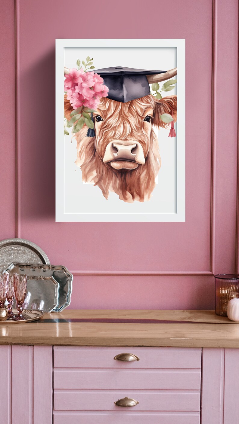Highland Cow Graduate PNG Bundle, Graduation Cow Clipart, Cow With ...