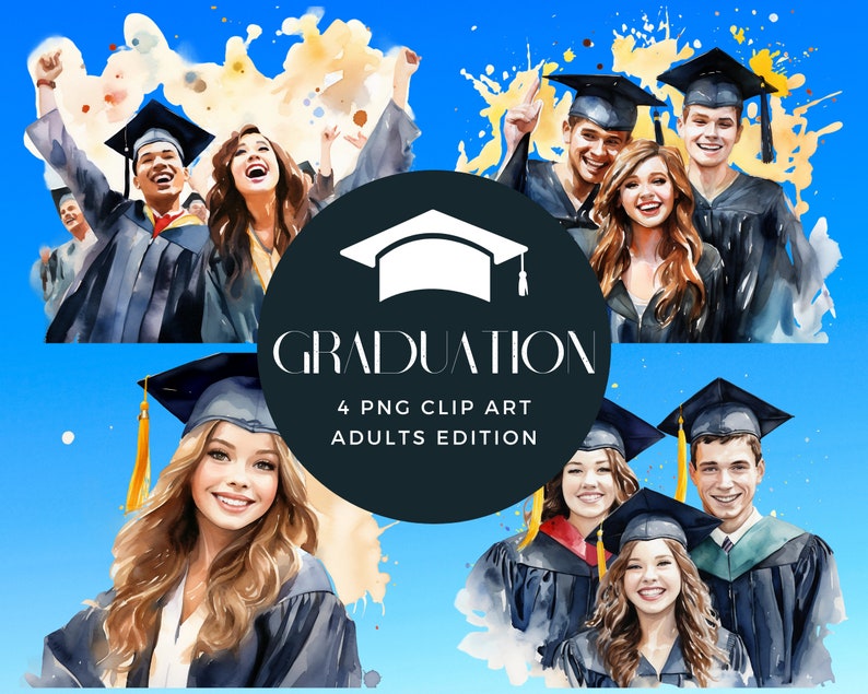 Watercolor Graduation Clip Art Bundle, 16 PNG Files, Kids Teens Adults ...