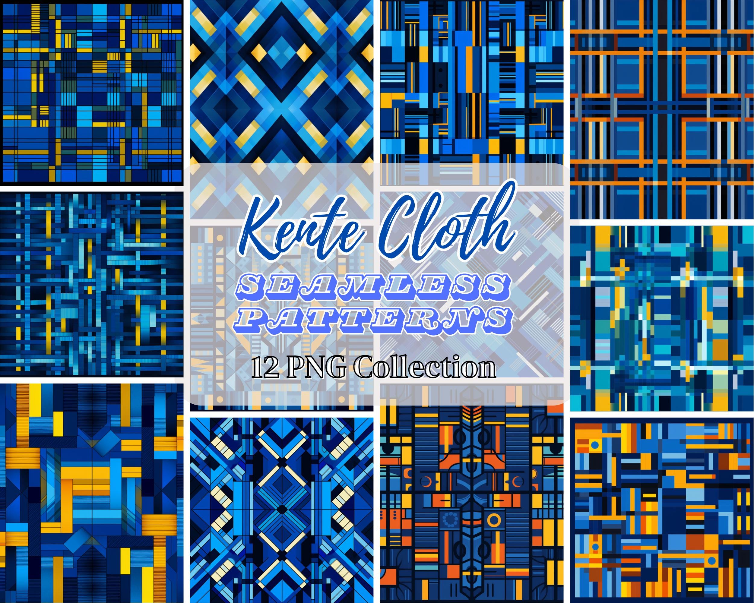 Modern Geometric Kente Cloth Digital Print in Blue & Gold - African ...
