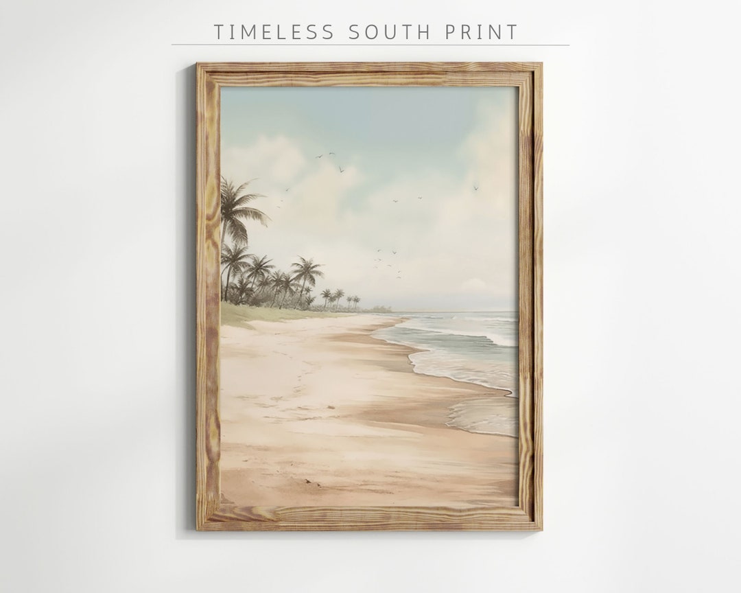 Muted Seaside Beach Vintage Painting, Summer Coastal Wall Decor ...