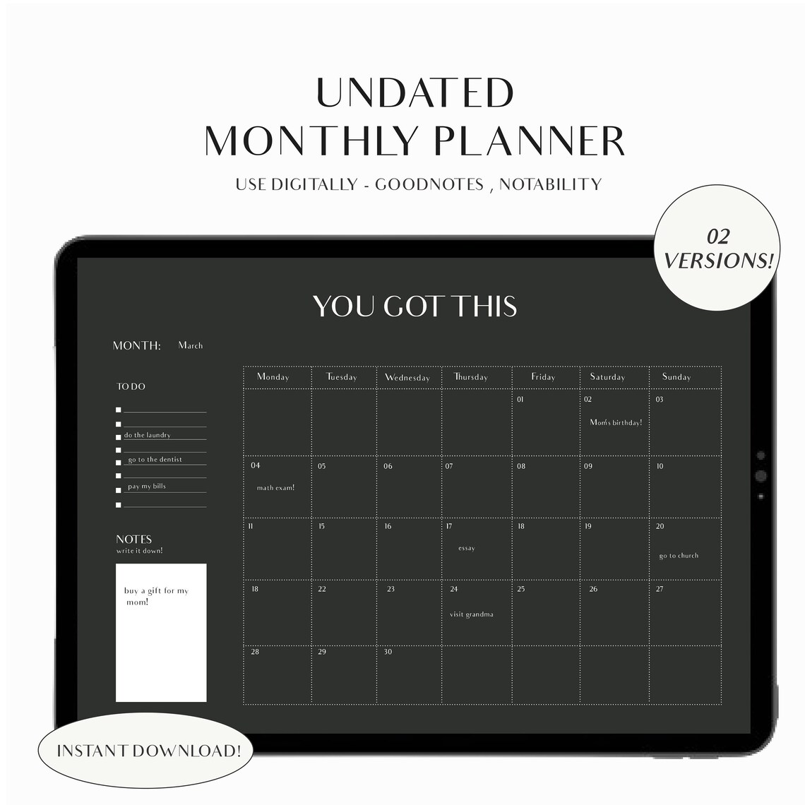 Monthly Planner Goodnotes Template, Monthly Planner, Monthly Digital ...