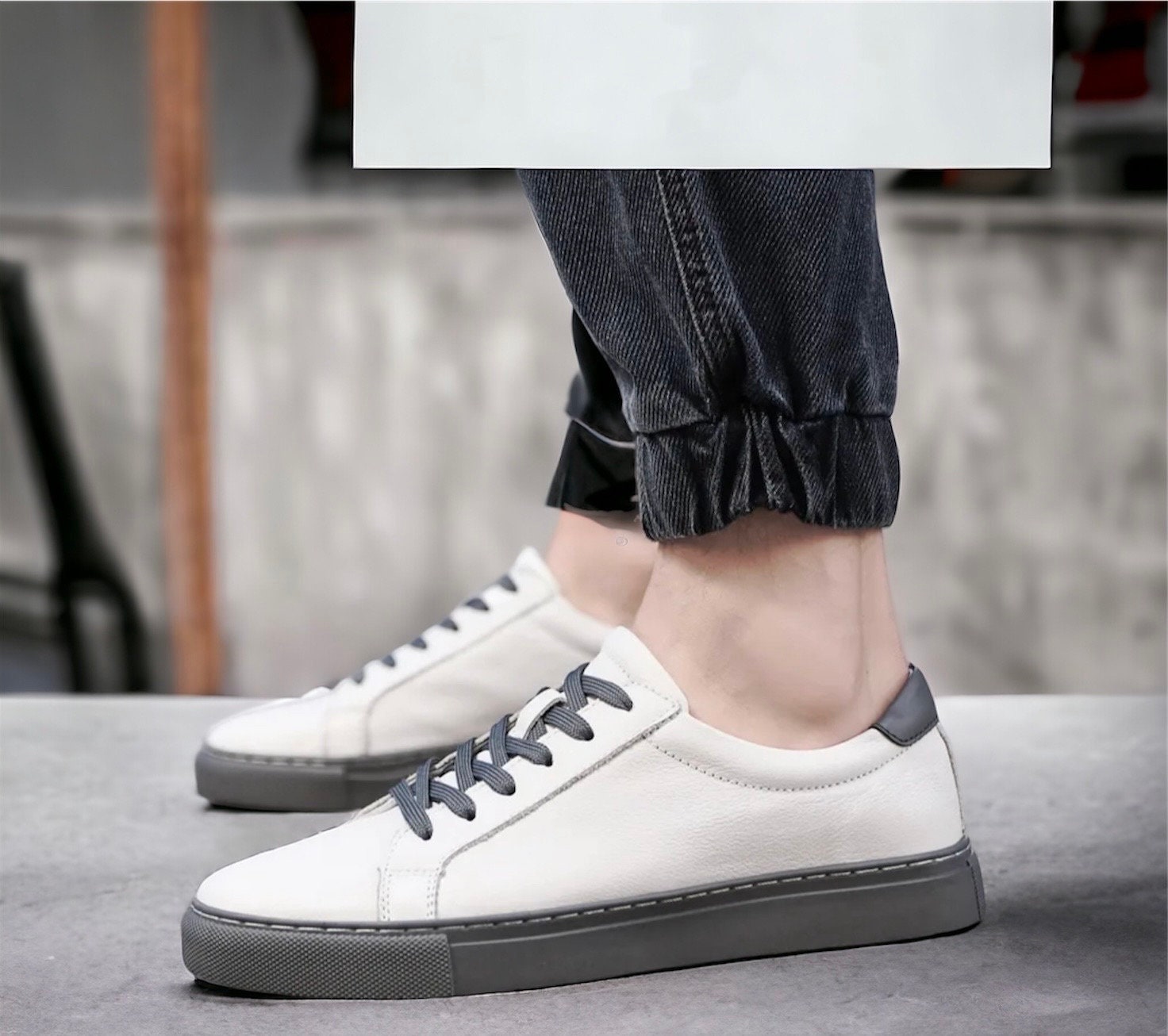 Geon White Men's Leather Sneaker, Handmade Leather Sneakers, Casual ...