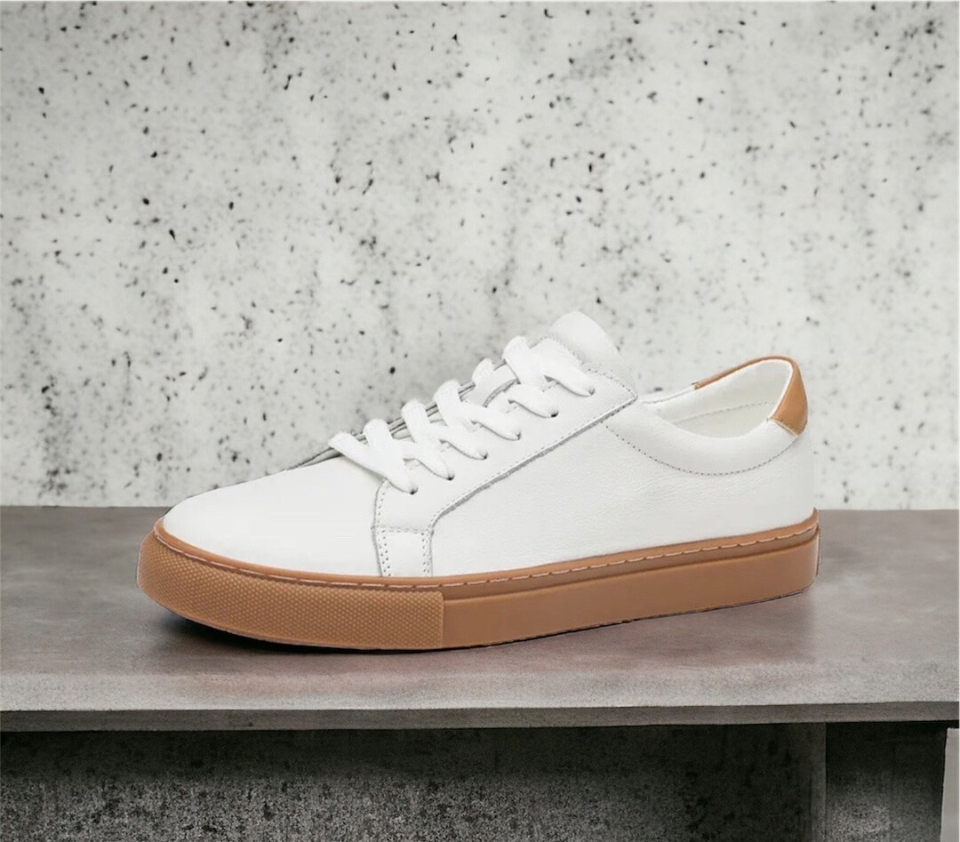 Geon White Men's Leather Sneaker, Handmade Leather Sneakers, Casual ...