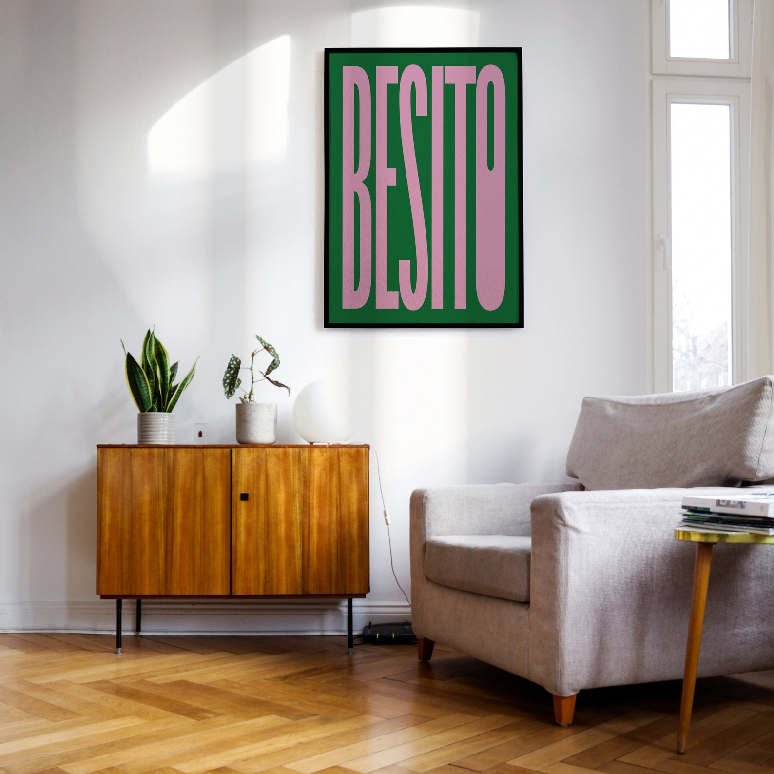 Besito Art Print – Pink & Green Spanish Typography, Kiss Decor - Etsy