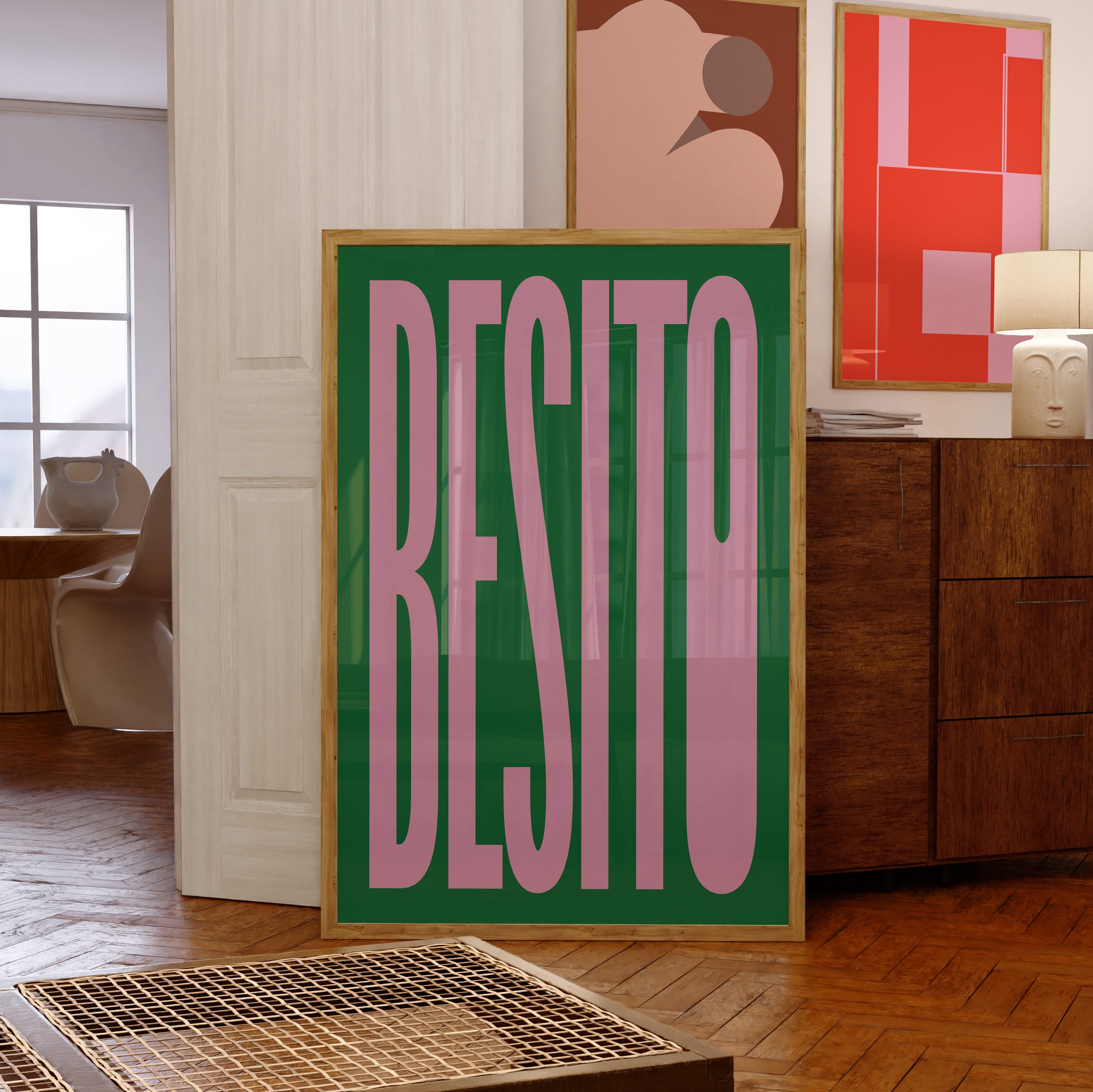 Besito Art Print – Pink & Green Spanish Typography, Kiss Decor - Etsy