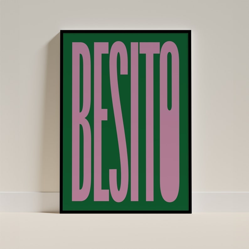 Besito Art Print – Pink & Green Spanish Typography, Kiss Decor - Etsy