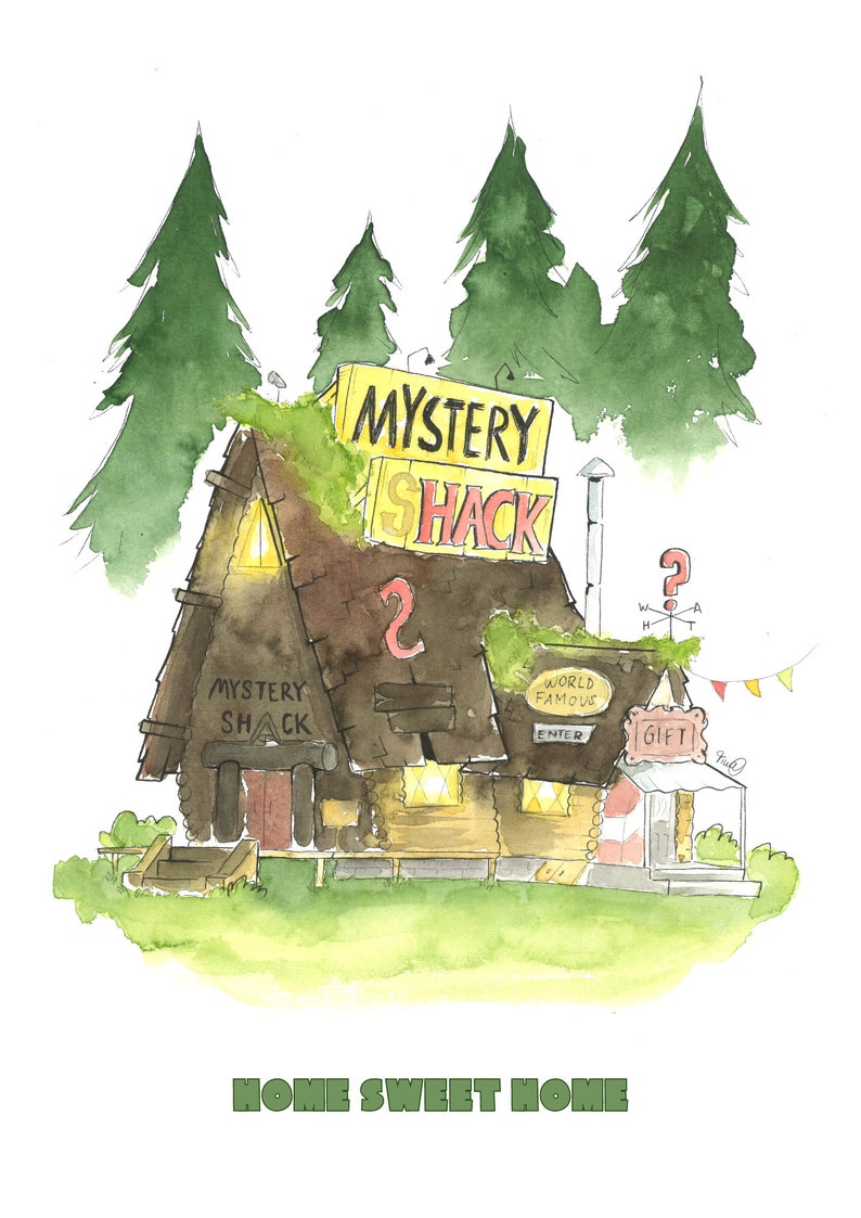 Gravity Falls Mystery Shack Watercolor Print home Sweet Home A5/A3 - Etsy