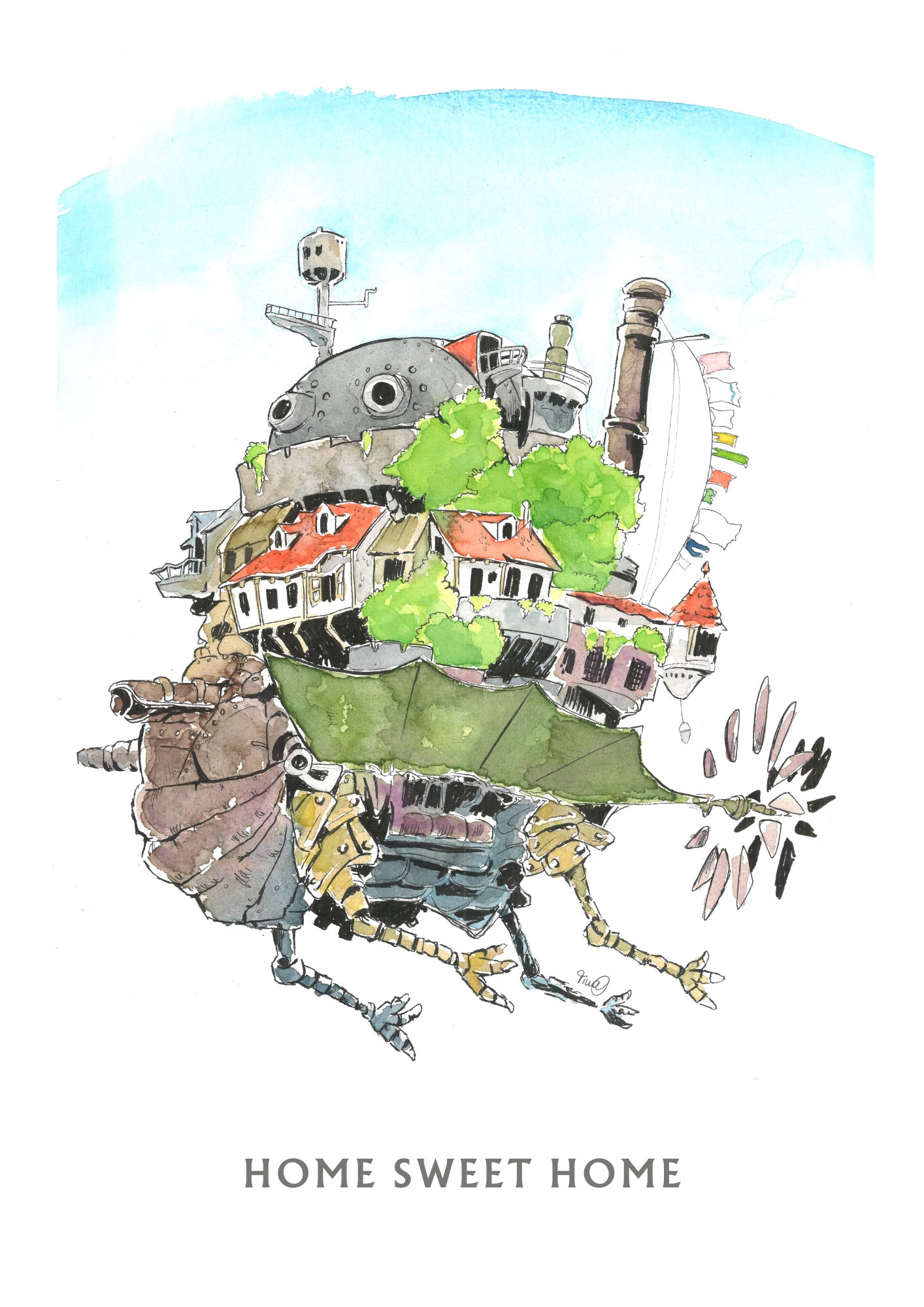Howl's Moving Castle Watercolor Print home Sweet Home A5/A3 - Etsy