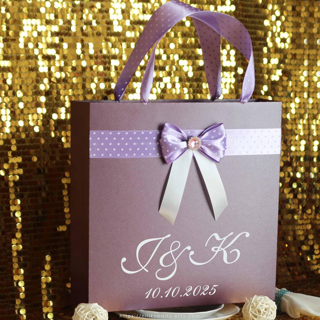Personalized Dark Purple Favor Bags With Satin Bow - Set of 10 - Etsy