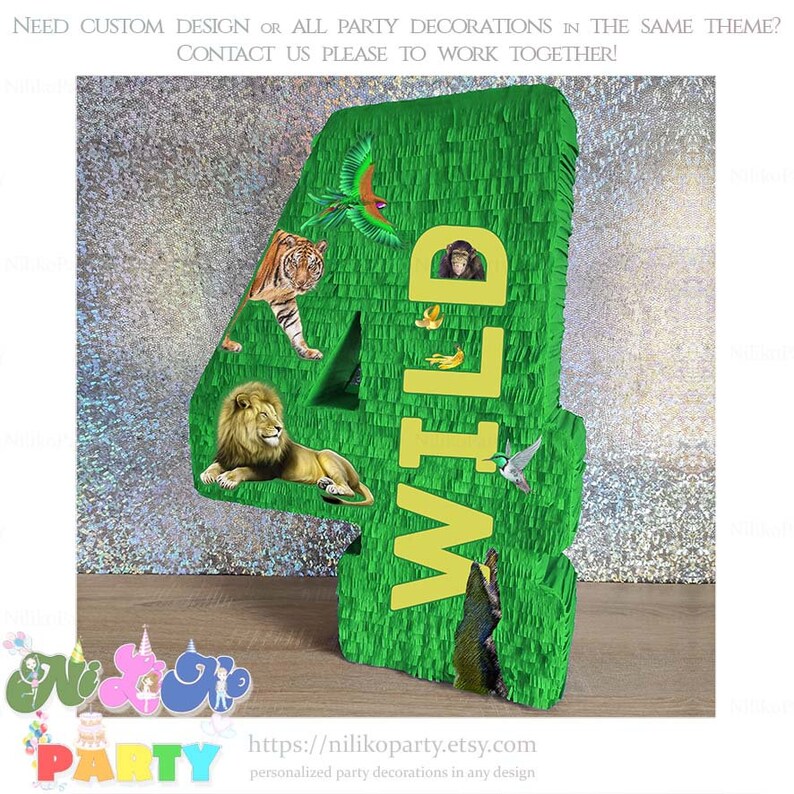 Number Pinata, Custom Birthday Pinata, Pinata for Kids, Jungle Safari ...