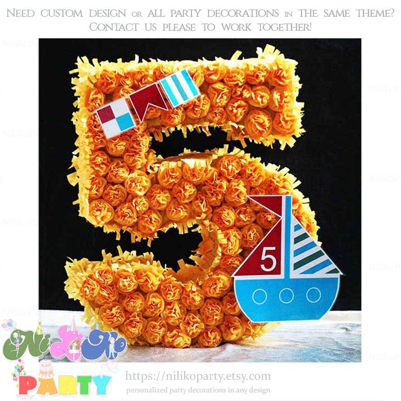 Number Pinata Nautical Boat, Custom Birthday Pinata, Pinata for Kids ...