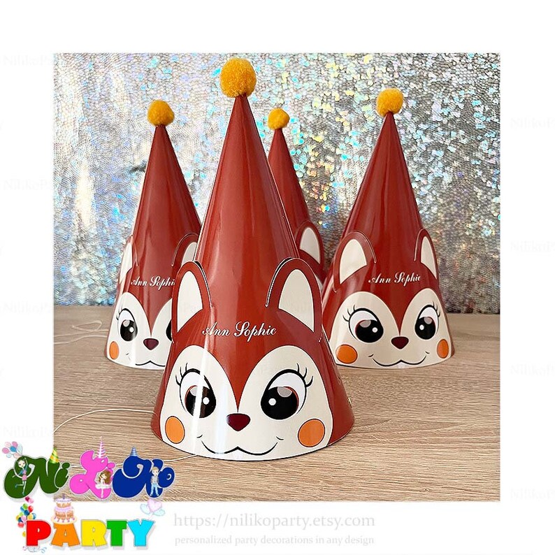 Personalized Woodland Animals Birthday Hats – Squirrel, Bear, Raccoon ...