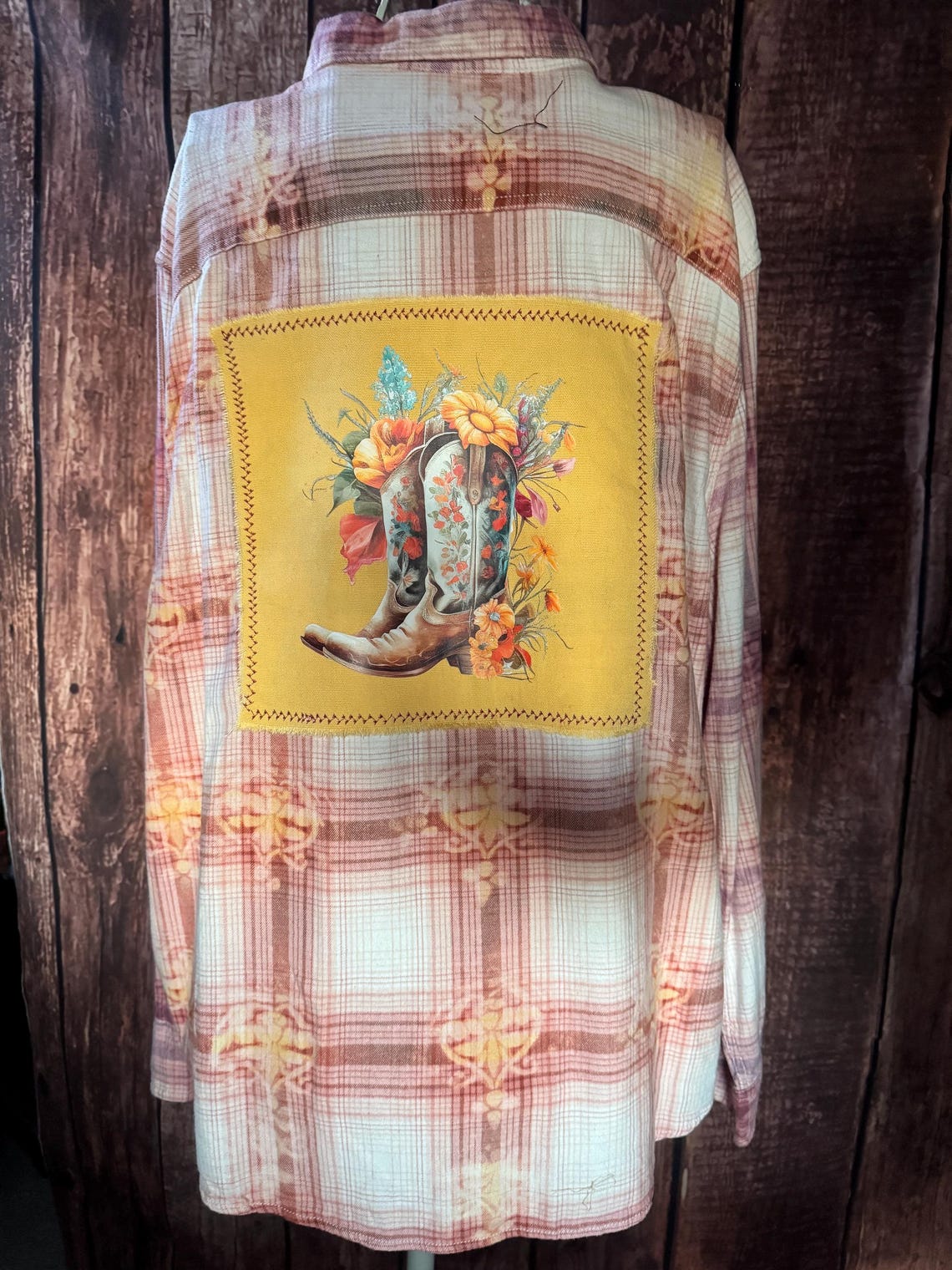 Stitched Patch Applique Bleached Flannel Shirt - Etsy