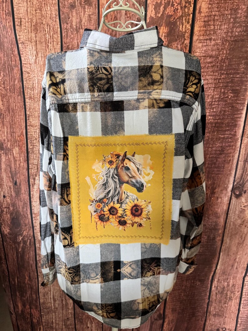 Stitched Patch Applique Bleached Flannel Shirt - Etsy