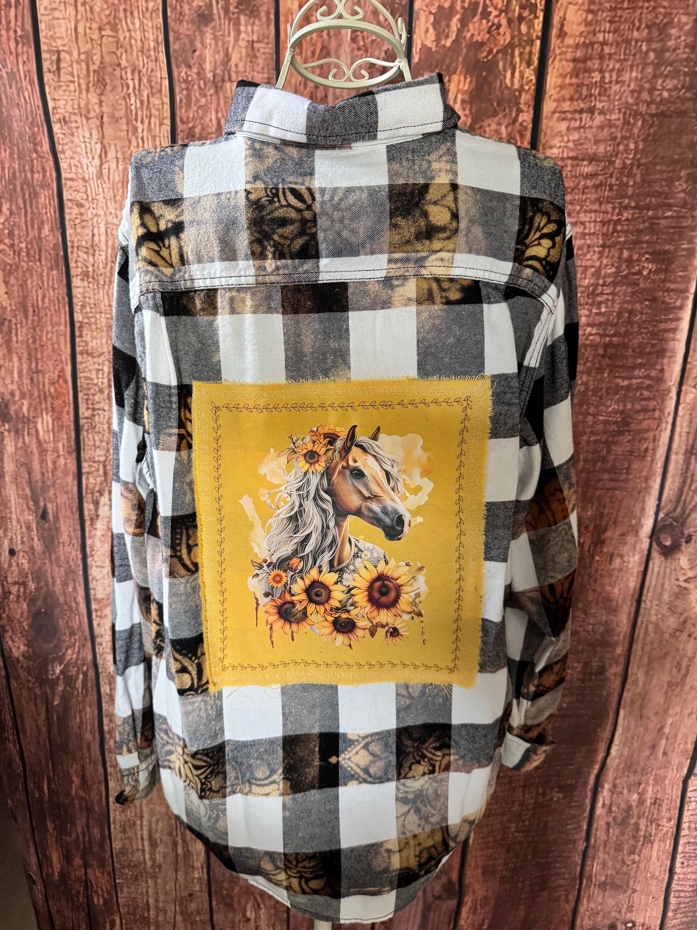 Stitched Patch Applique Bleached Flannel Shirt - Etsy