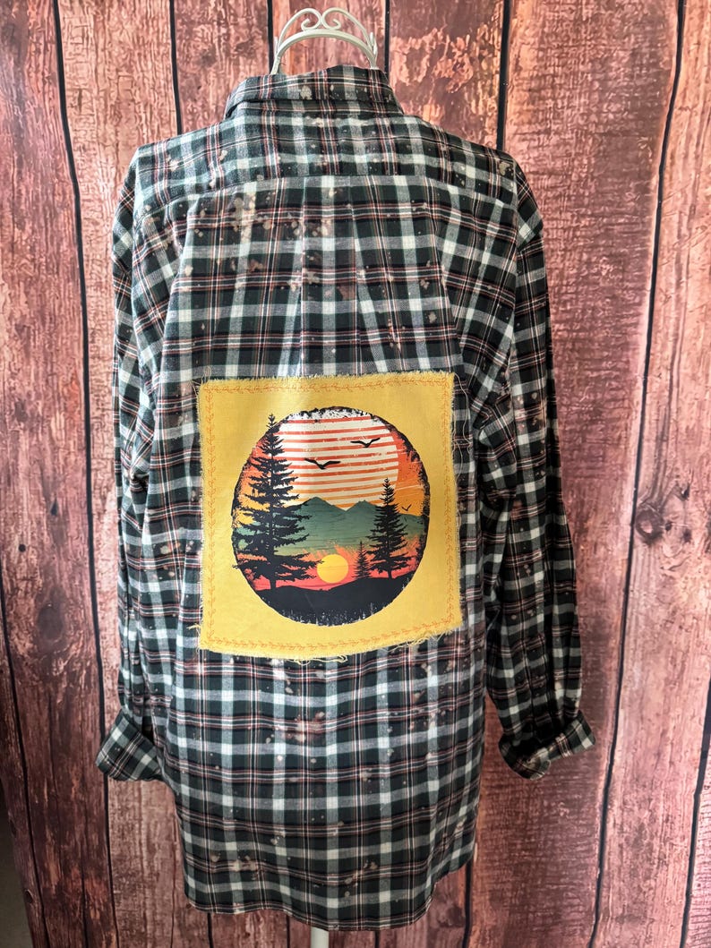 Stitched Patch Applique Bleached Flannel Shirt - Etsy