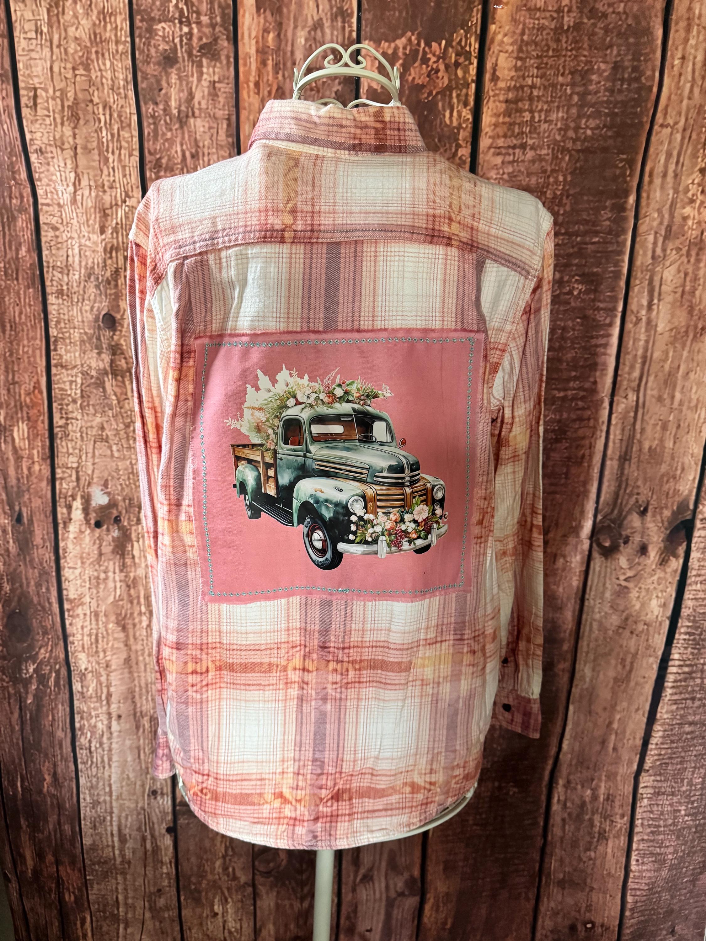 Stitched Patch Applique Bleached Flannel Shirt - Etsy