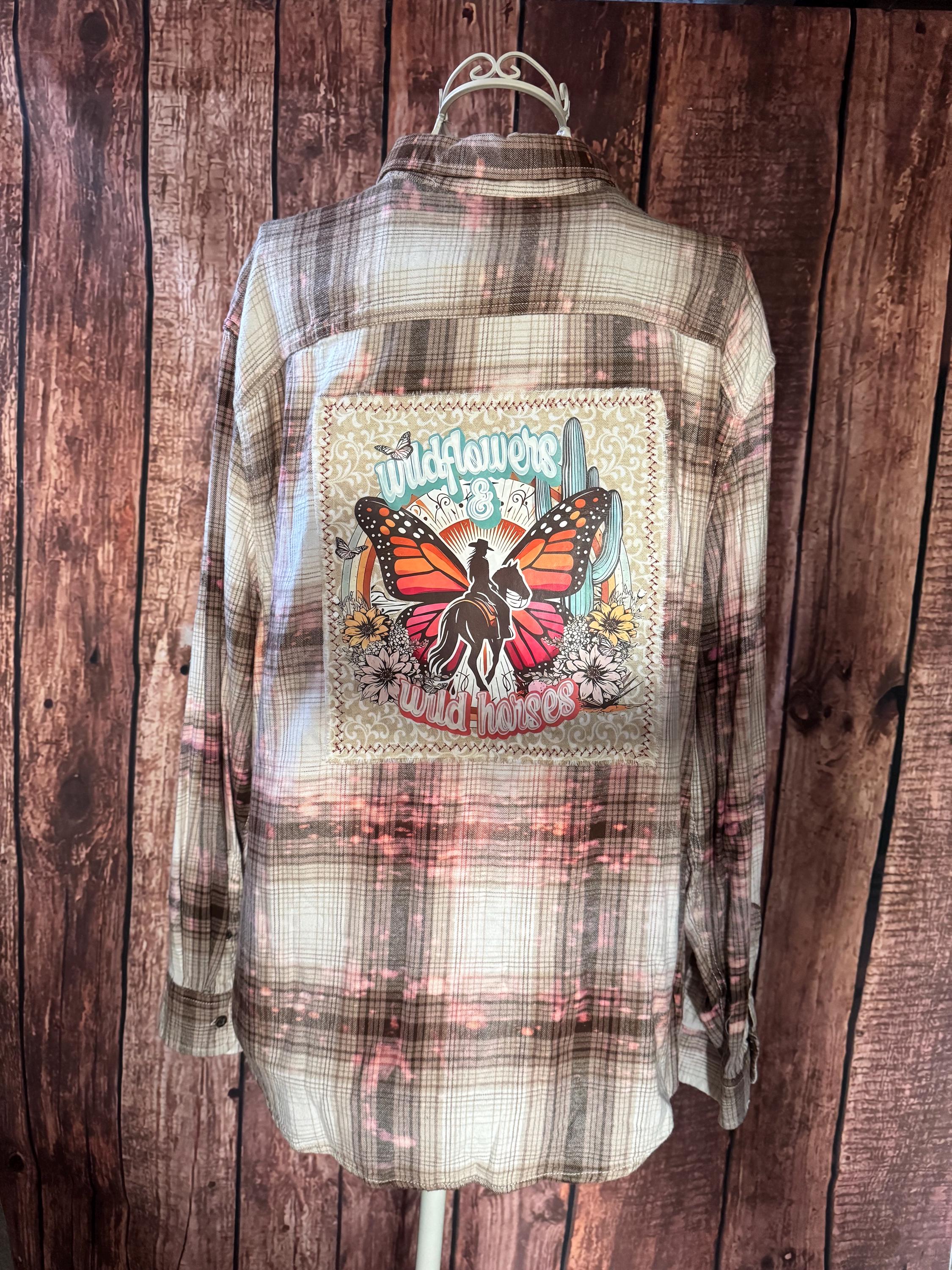 Stitched Patch Applique Bleached Flannel Shirt - Etsy