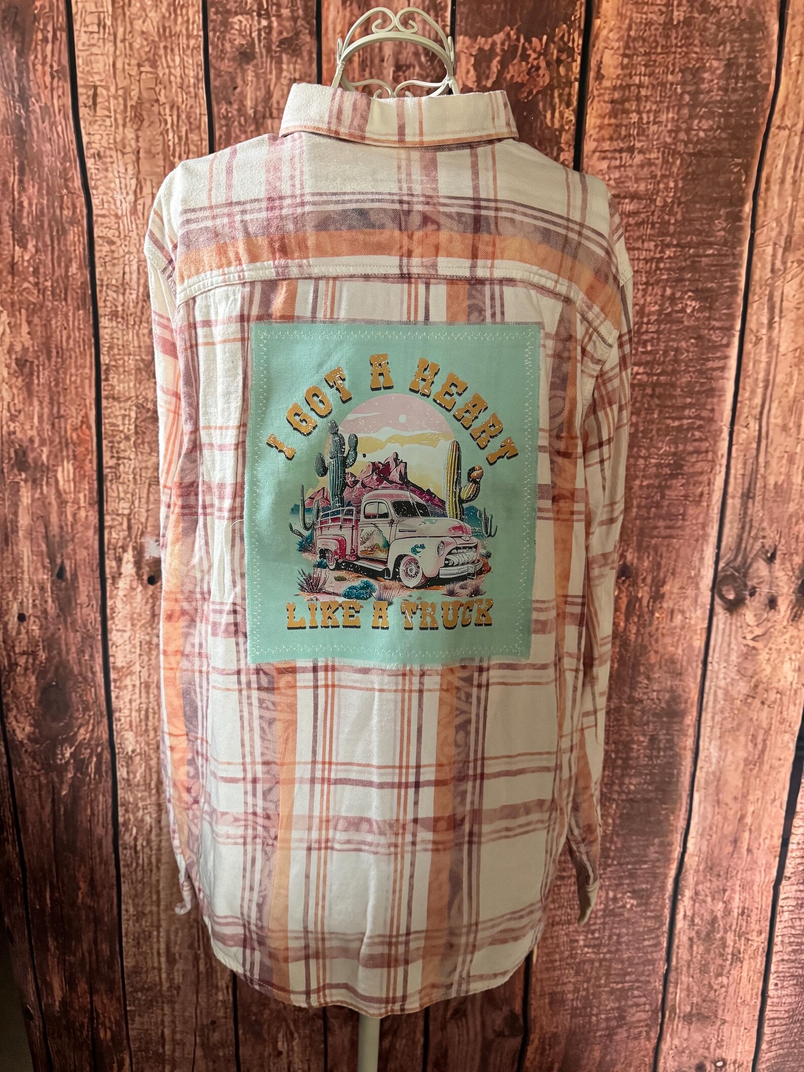 Stitched Patch Applique Bleached Flannel Shirt - Etsy