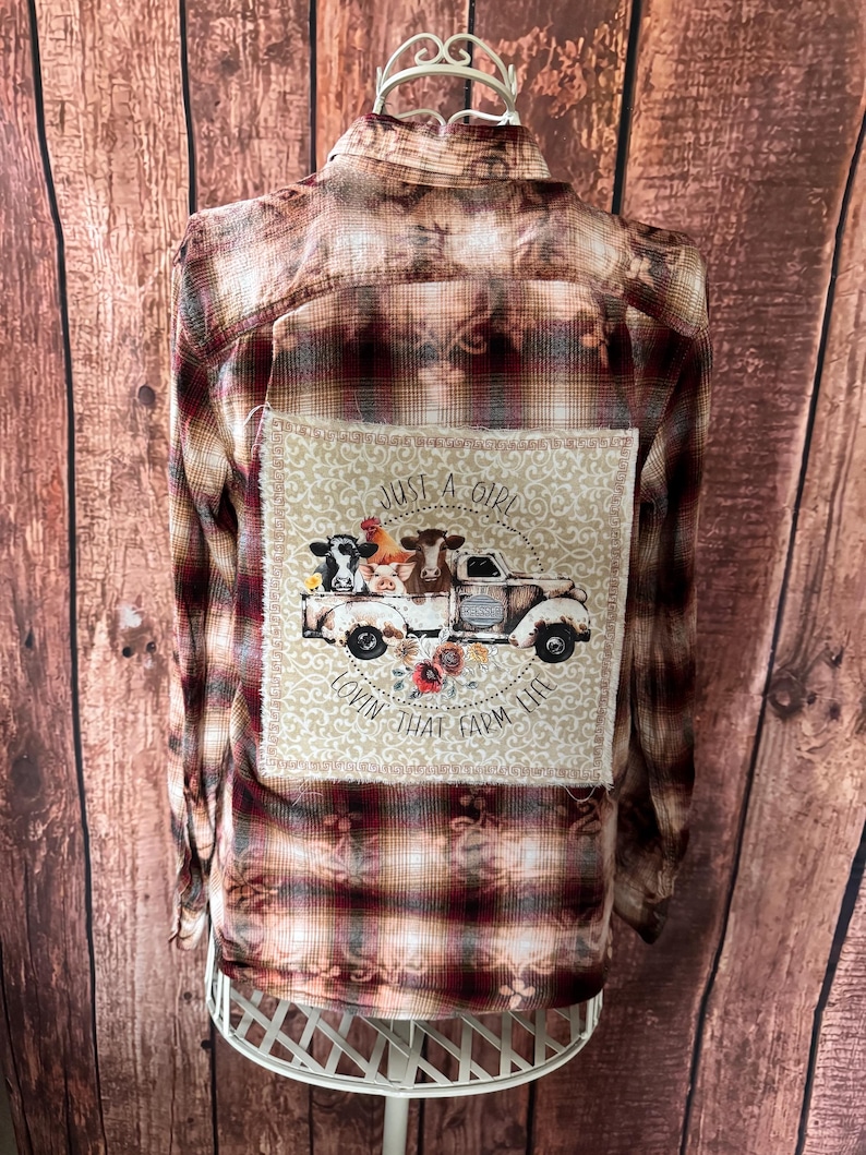 Stitched Patch Applique Bleached Flannel Shirt - Etsy
