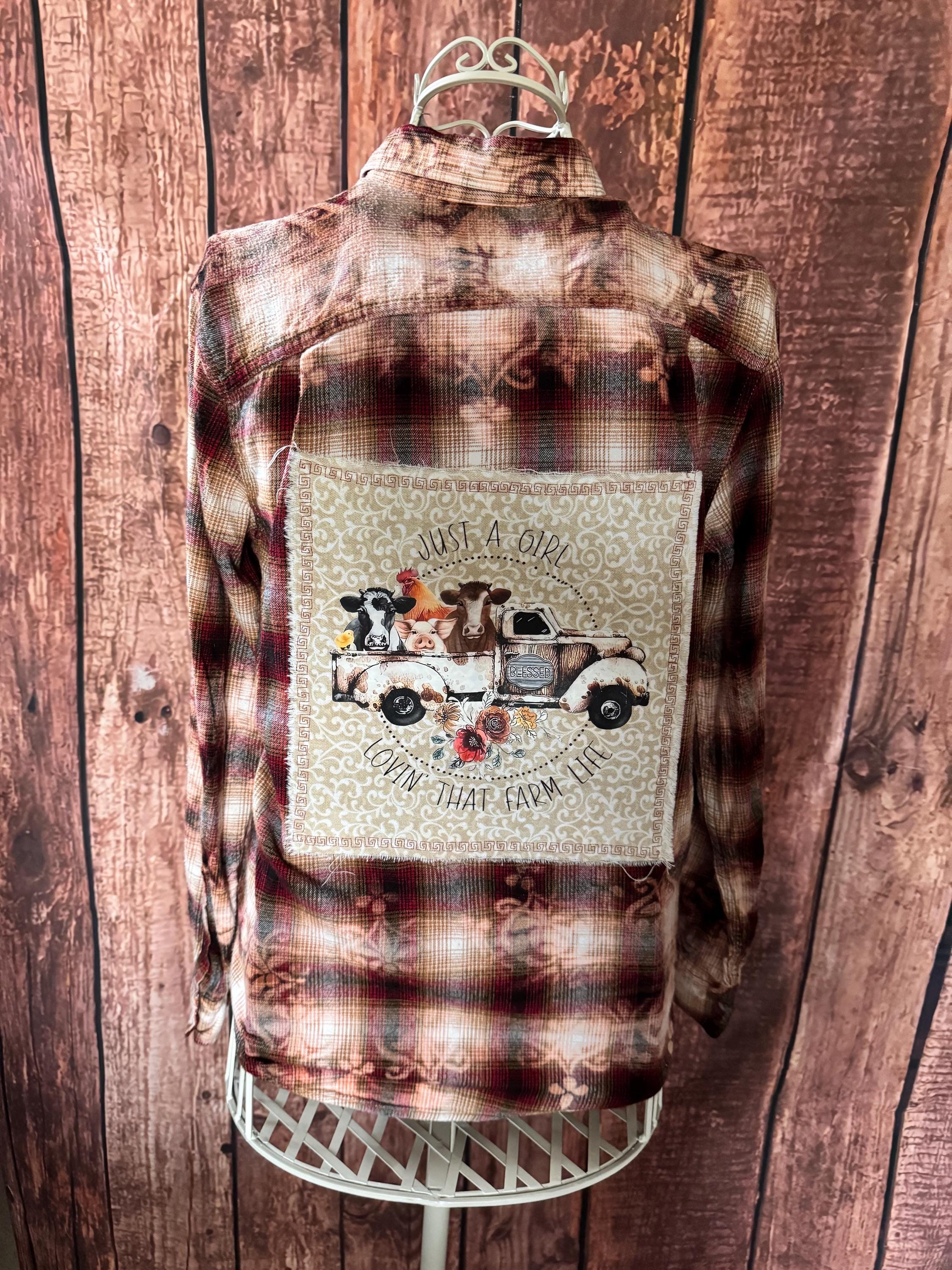Stitched Patch Applique Bleached Flannel Shirt - Etsy