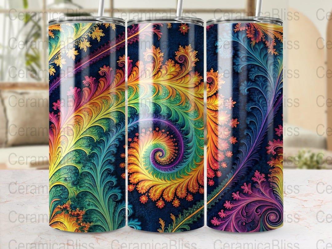 Rainbow Fractal Tumbler Wrap PNG, Digital Tumbler Wrap Design, Colorful ...