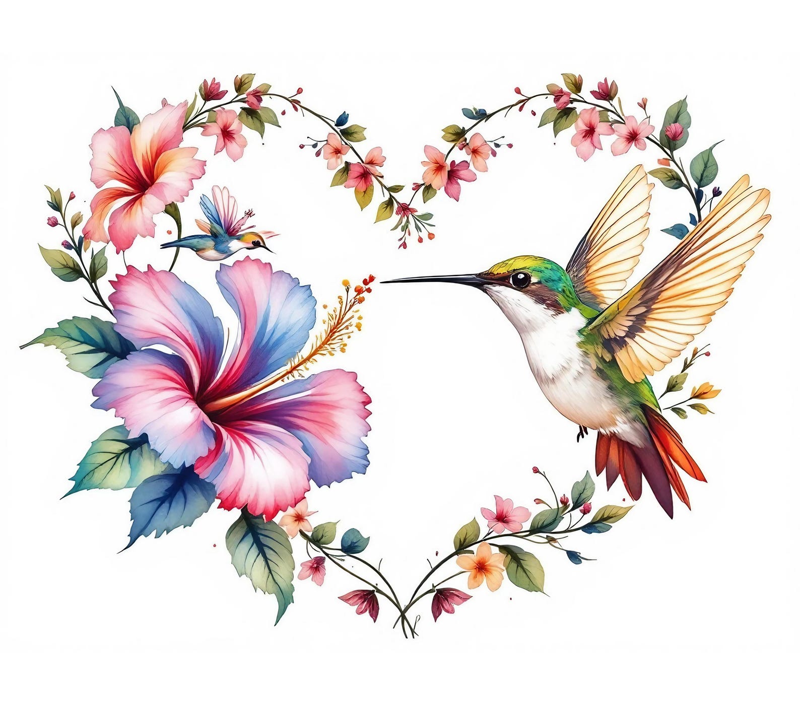 Floral Heart Hummingbird T-shirt Design: Mother's Day PNG (digital ...