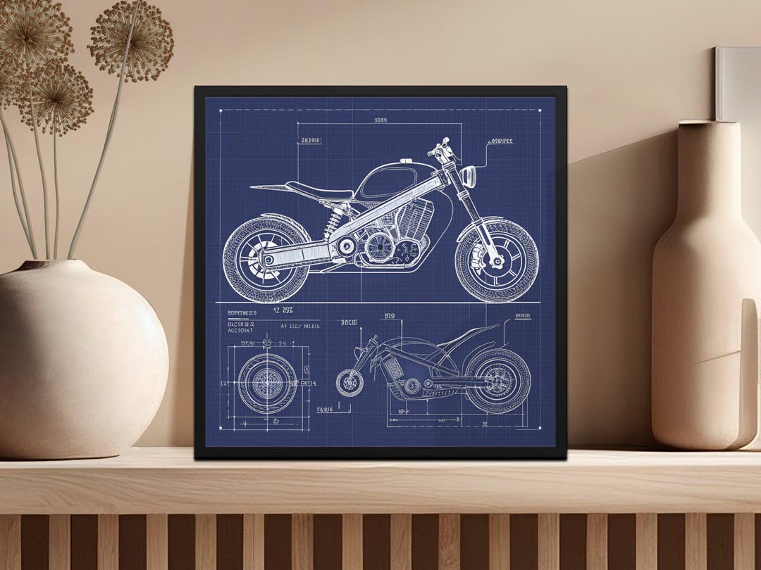 Vintage Motorcycle Blueprint Art, Instant Download, Wall Decor, Digital ...