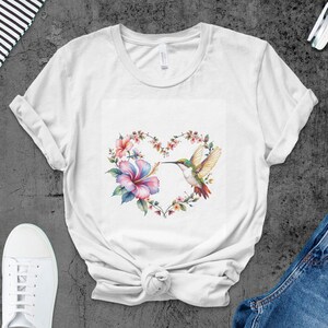 Floral Heart Hummingbird T-shirt Design: Mother's Day PNG (digital ...