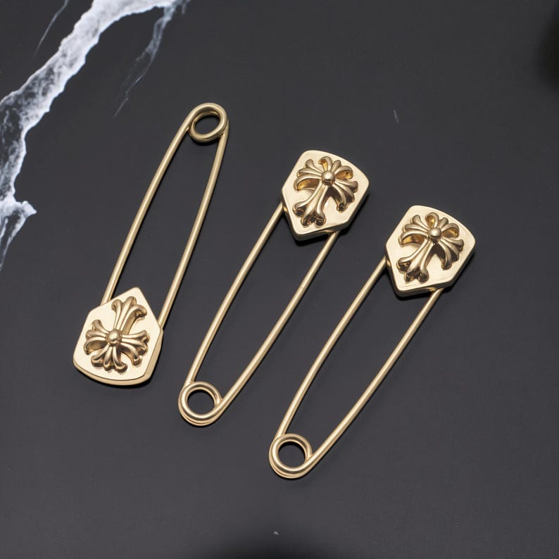 Gold Safety Pin Brooch: Gothic Lion & Cross Decorative Pins - Etsy