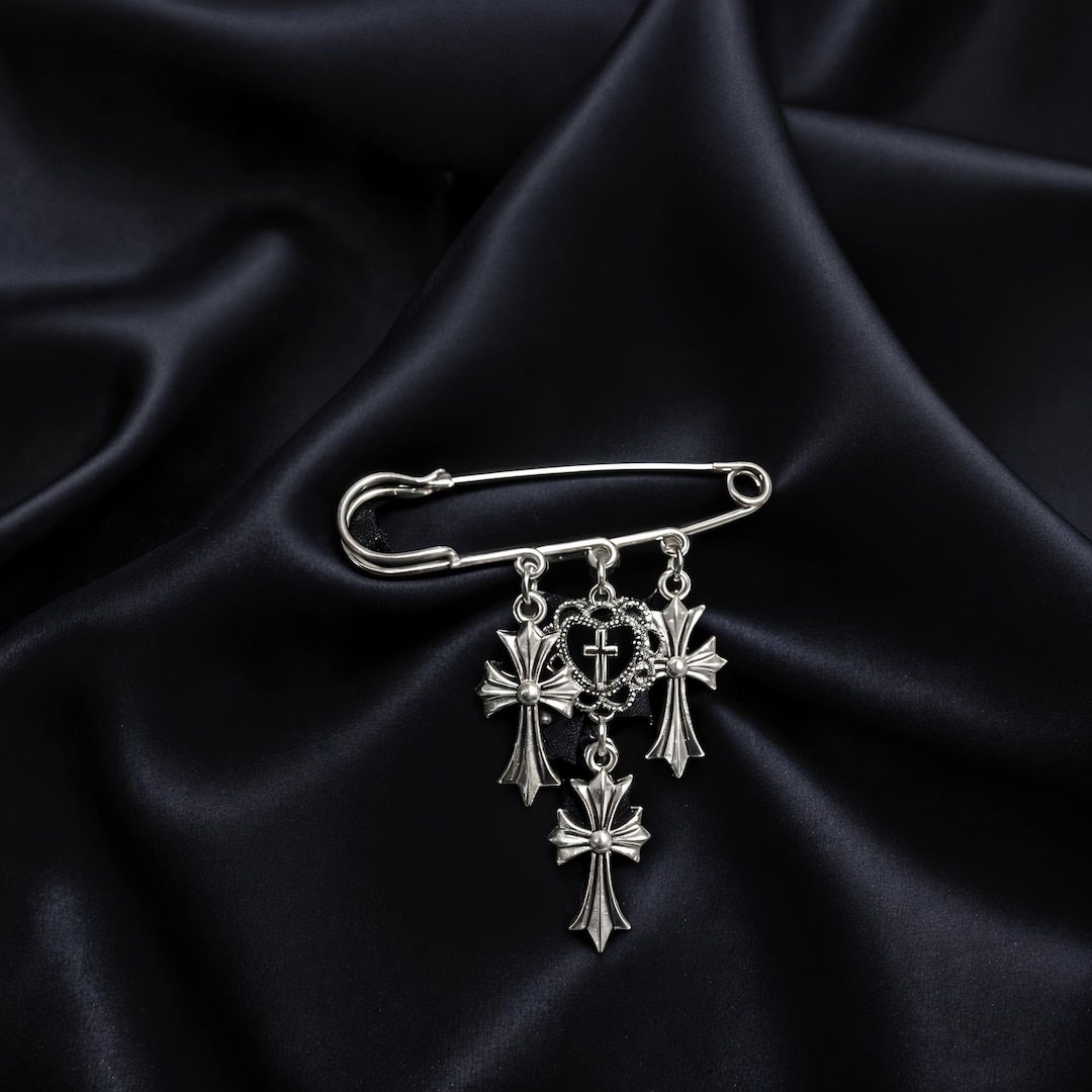 Gothic Cross Safety Pin Brooch: Sacred Heart Punk Lapel Pin - Etsy