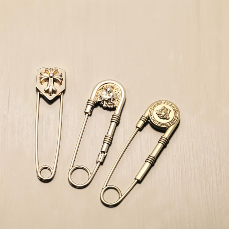 Gold Safety Pin Brooch, Luxury Decorative Pins With Cross, Lion & Crest ...