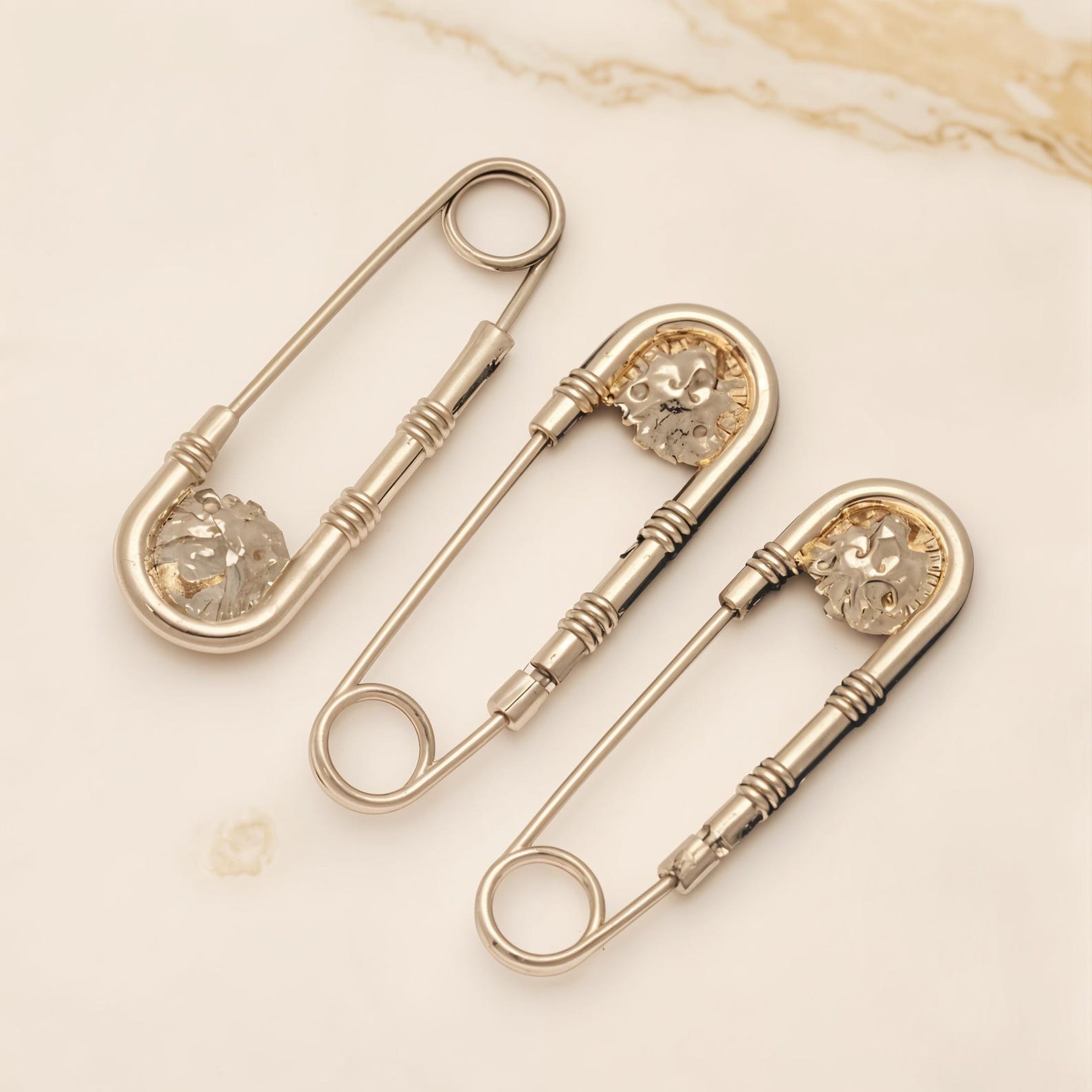 Gold Safety Pin Brooch: Gothic Lion & Cross Decorative Pins - Etsy