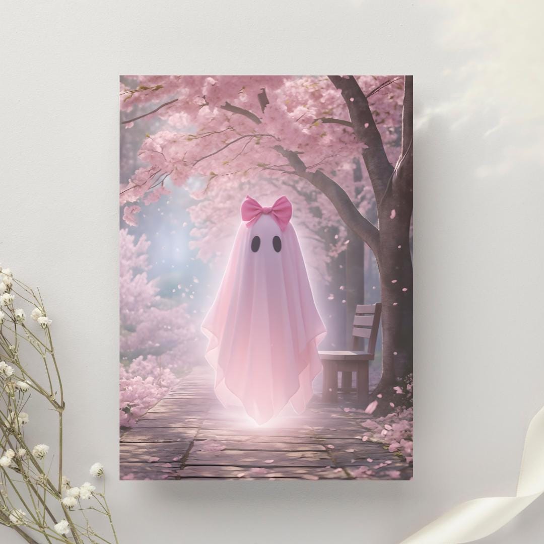Pink Ghost Blossom Park Art Print | Cottagecore Halloween (digital ...