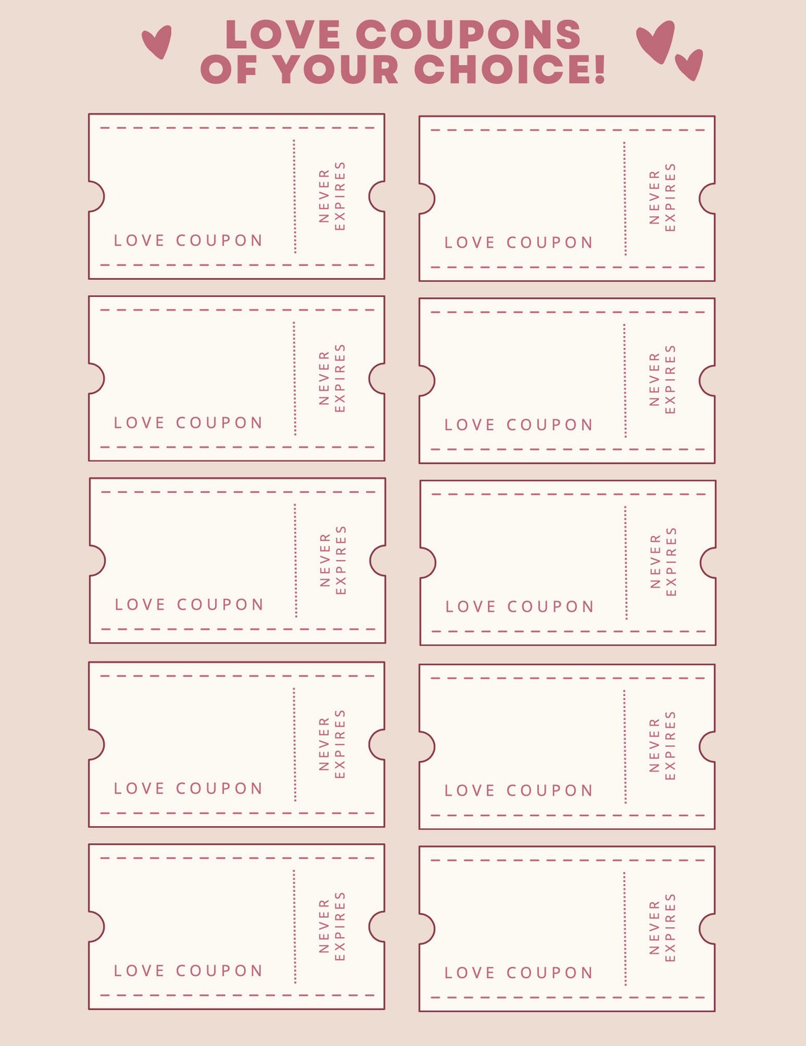 Blank Printable Love Coupons and Personalized Valentine's Day Gift for ...