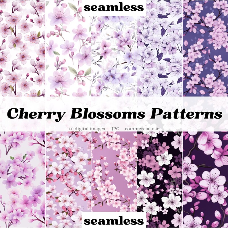 Lilac Cherry Blossoms Seamless Patterns Tile Sakura Background Textures ...