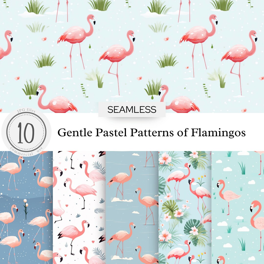 Flamingos Seamless Pastel Patterns Water Lilly Gentle Digital Print ...