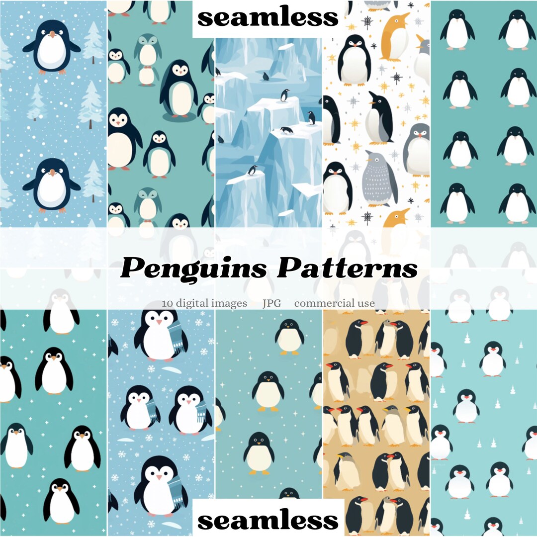 Penguins Patterns Bundle Seamless Digital Print Clipart Overlay ...