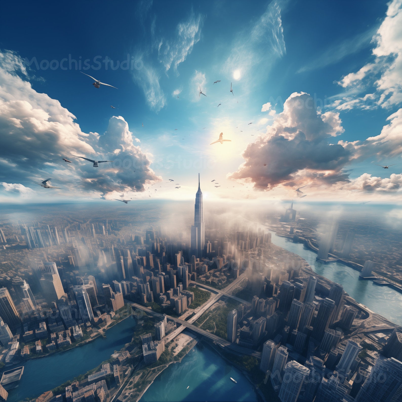 Skyscraper City Scenery Digital Paper Overlay Background Park ...