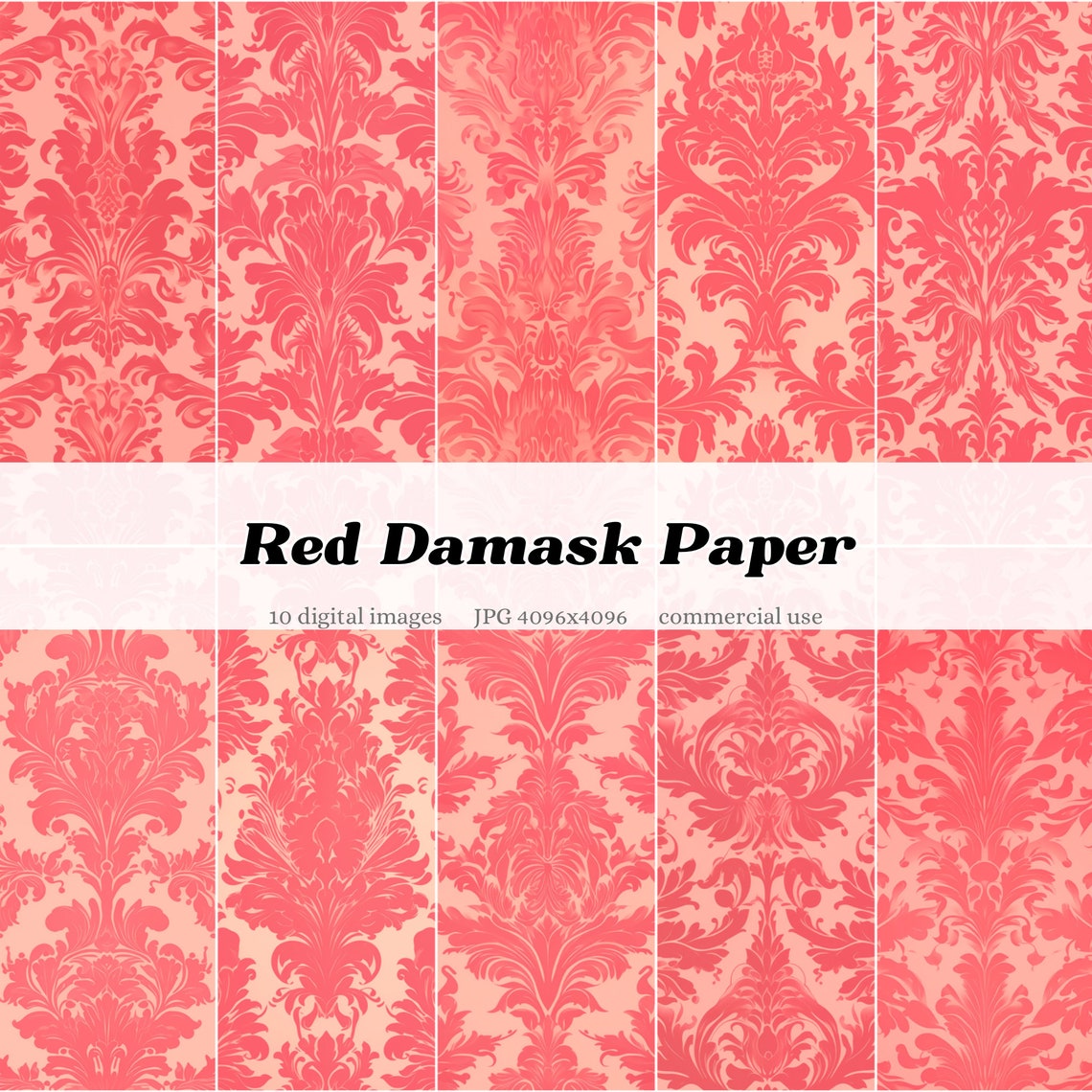 Dark Red Damask Paper Textures Digital Overlay Clipart Printable ...