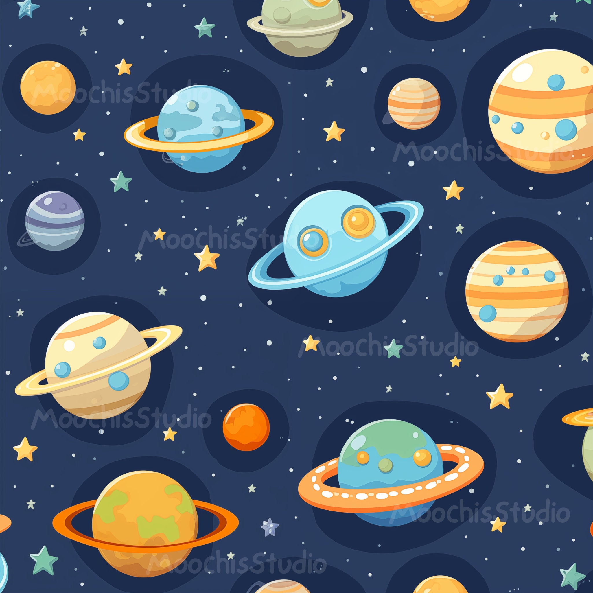 Planetary Cartoon Outer Space Digital Paper Overlay Clipart Backgrounds ...