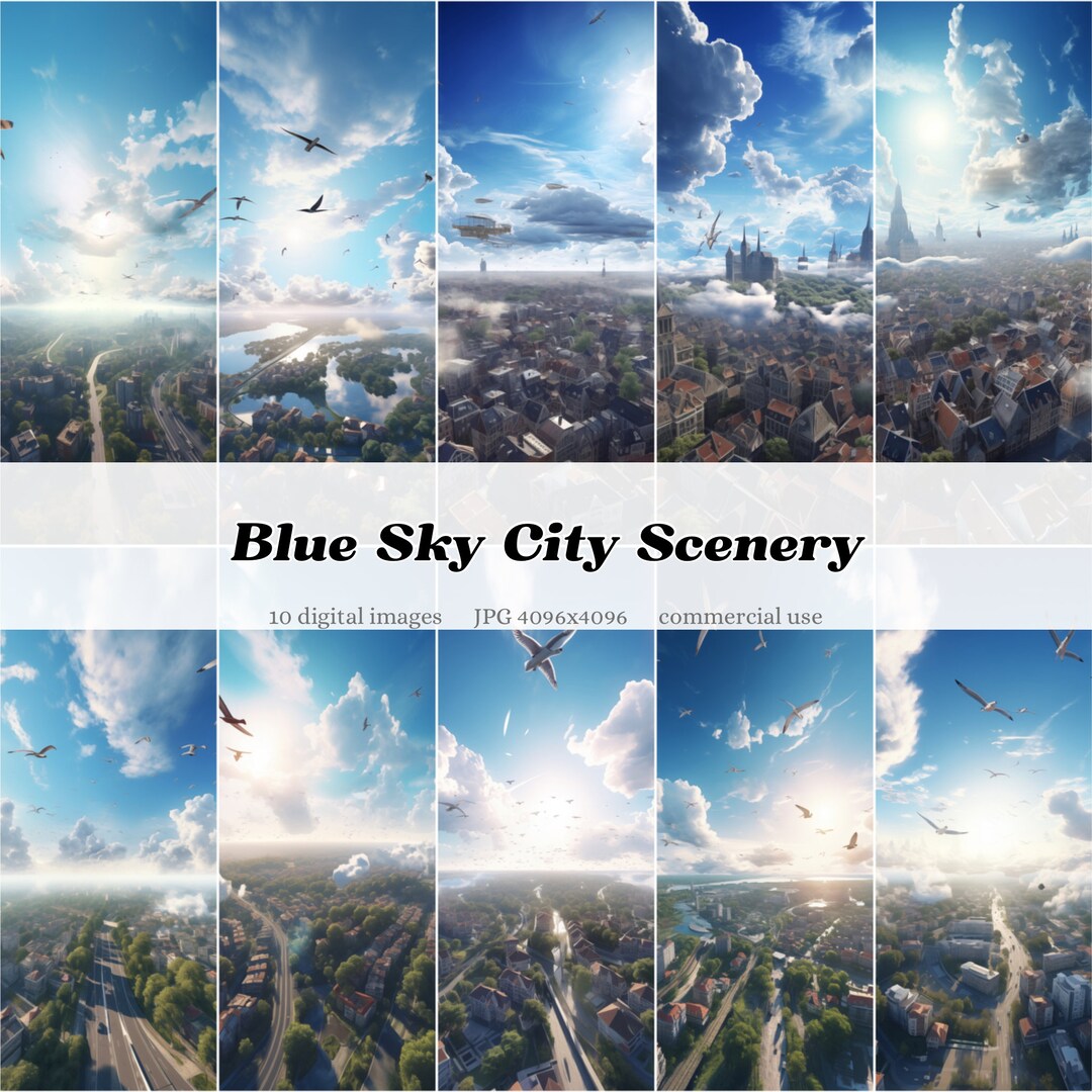 Blue Sky City Scenery Digital Paper Overlay Background Park ...