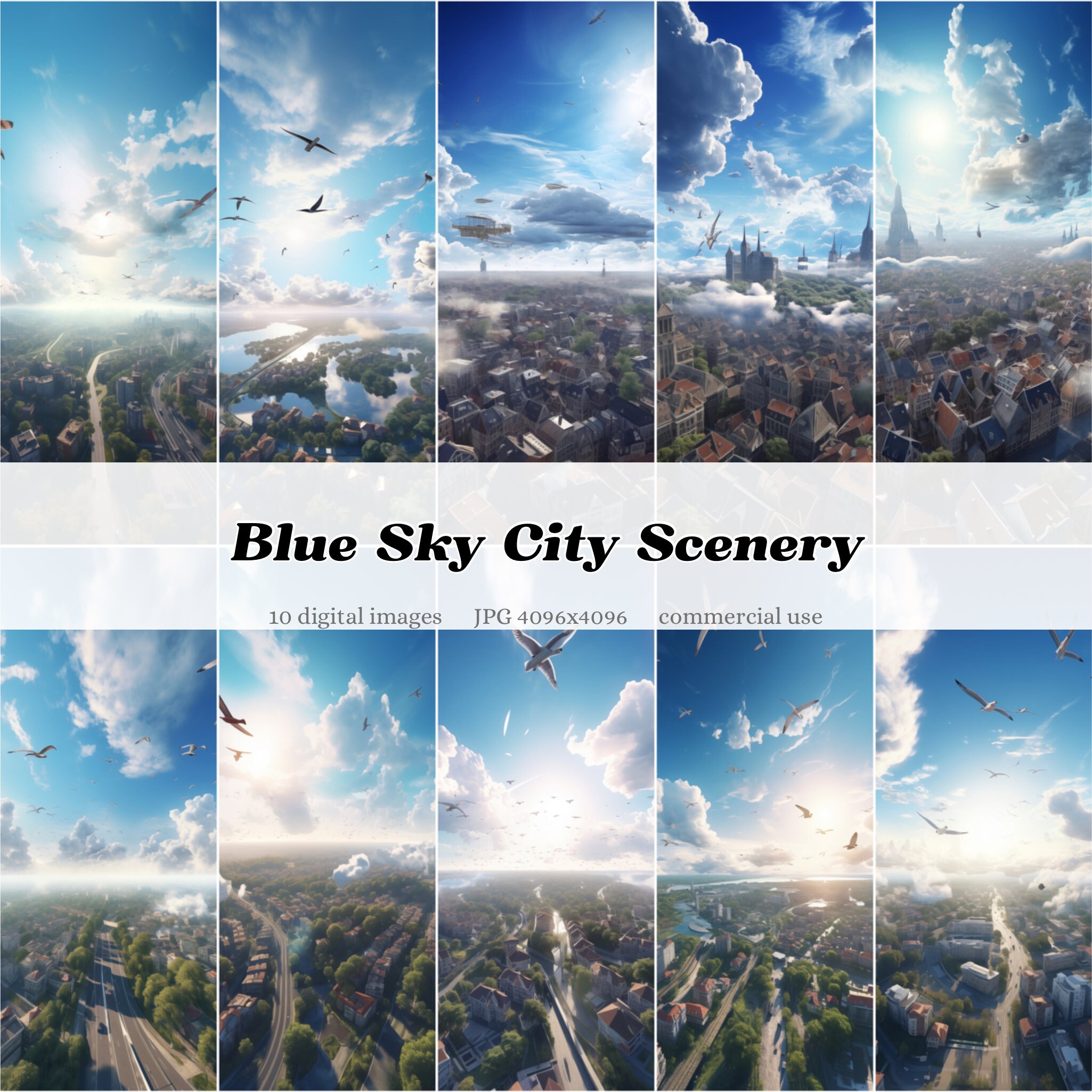 Blue Sky City Scenery Digital Paper Overlay Background Park ...