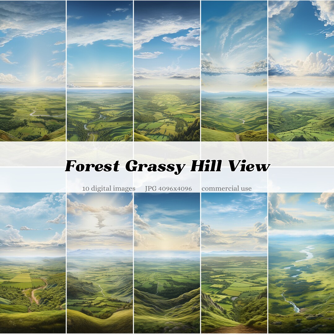 Forest Grassy Hill View Scenery Digital Paper Overlay Clipart ...
